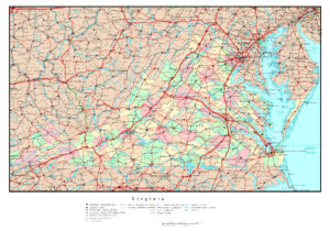 Laminated Map Large Detailed Administrative Map Of Virginia State ...