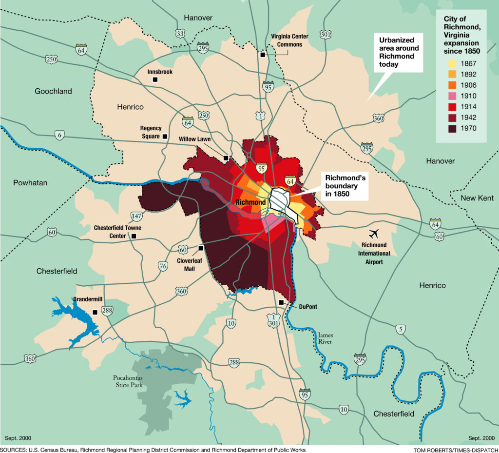 Map Of City Of Richmond Virginia Annexations Since 1850 Map City ...