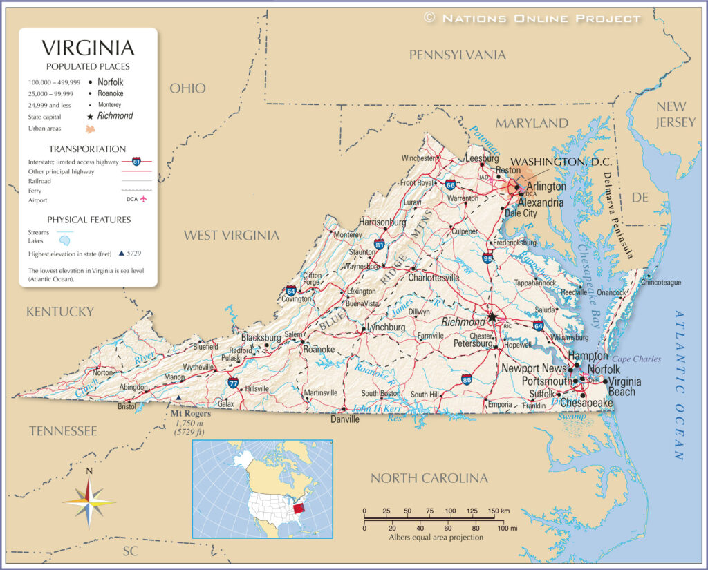 Map Of The Commonwealth Of Virginia USA Nations Online Project ...