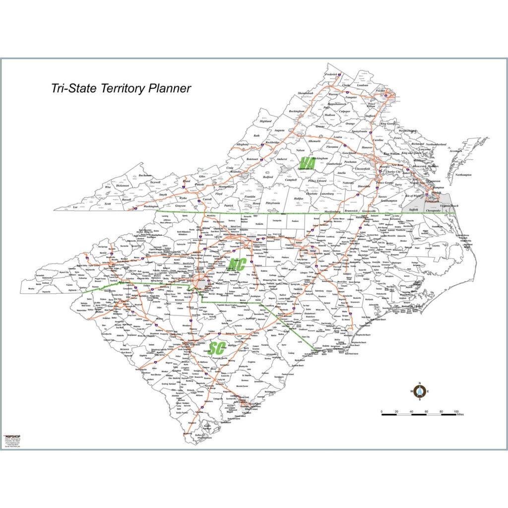 North Carolina South Carolina Virginia Territory Planner Wall Map ...