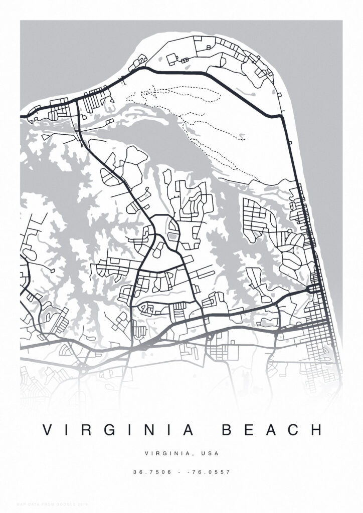 PRINTABLE Virginia Beach Map Print Street Map Of Virginia Etsy ...