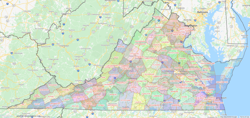 Virginia County Map Shown On Google Maps | Virginia Map