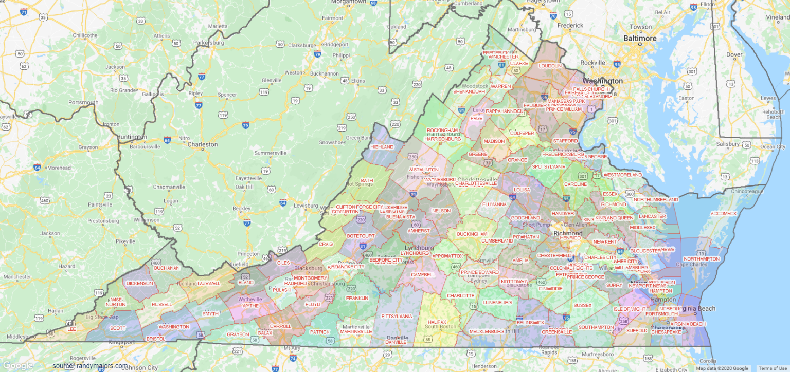 Virginia County Map Shown On Google Maps | Virginia Map